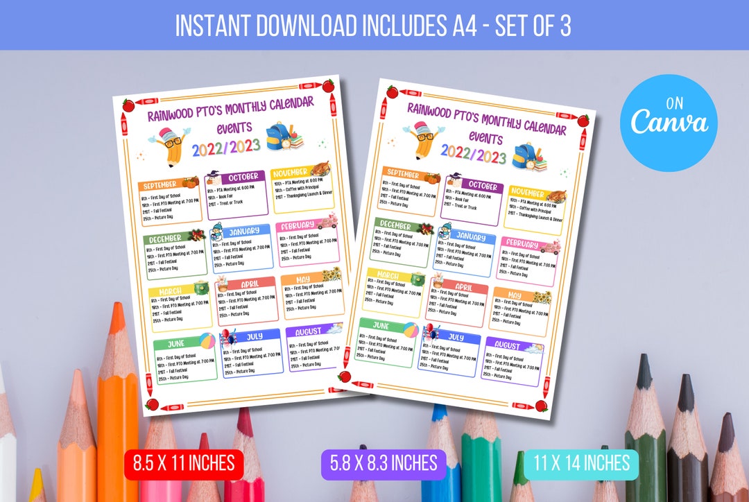 EDITABLE Monthly Event Calendar Flyer Template, Year at a Glance ...