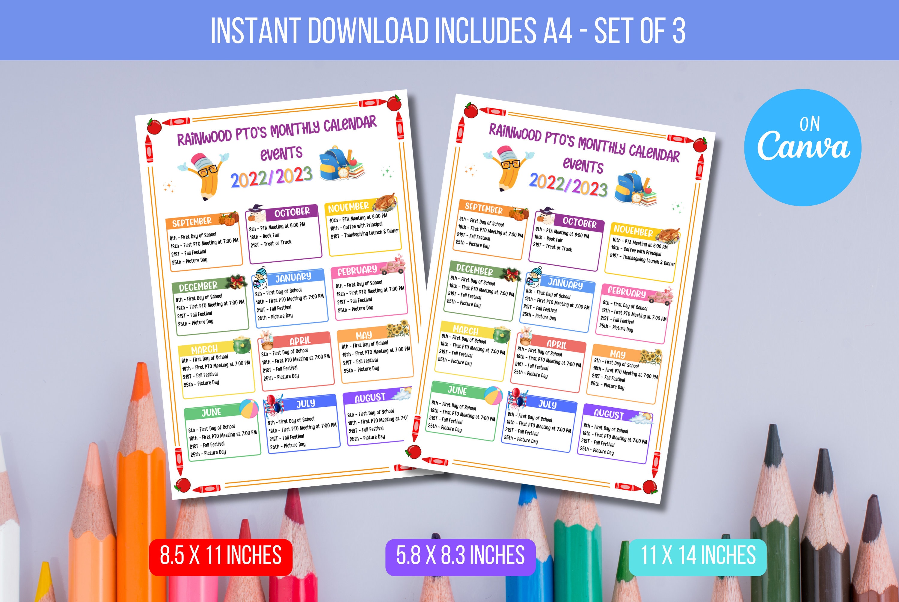 EDITABLE Monthly Event Calendar Flyer Template, Year at a Glance ...