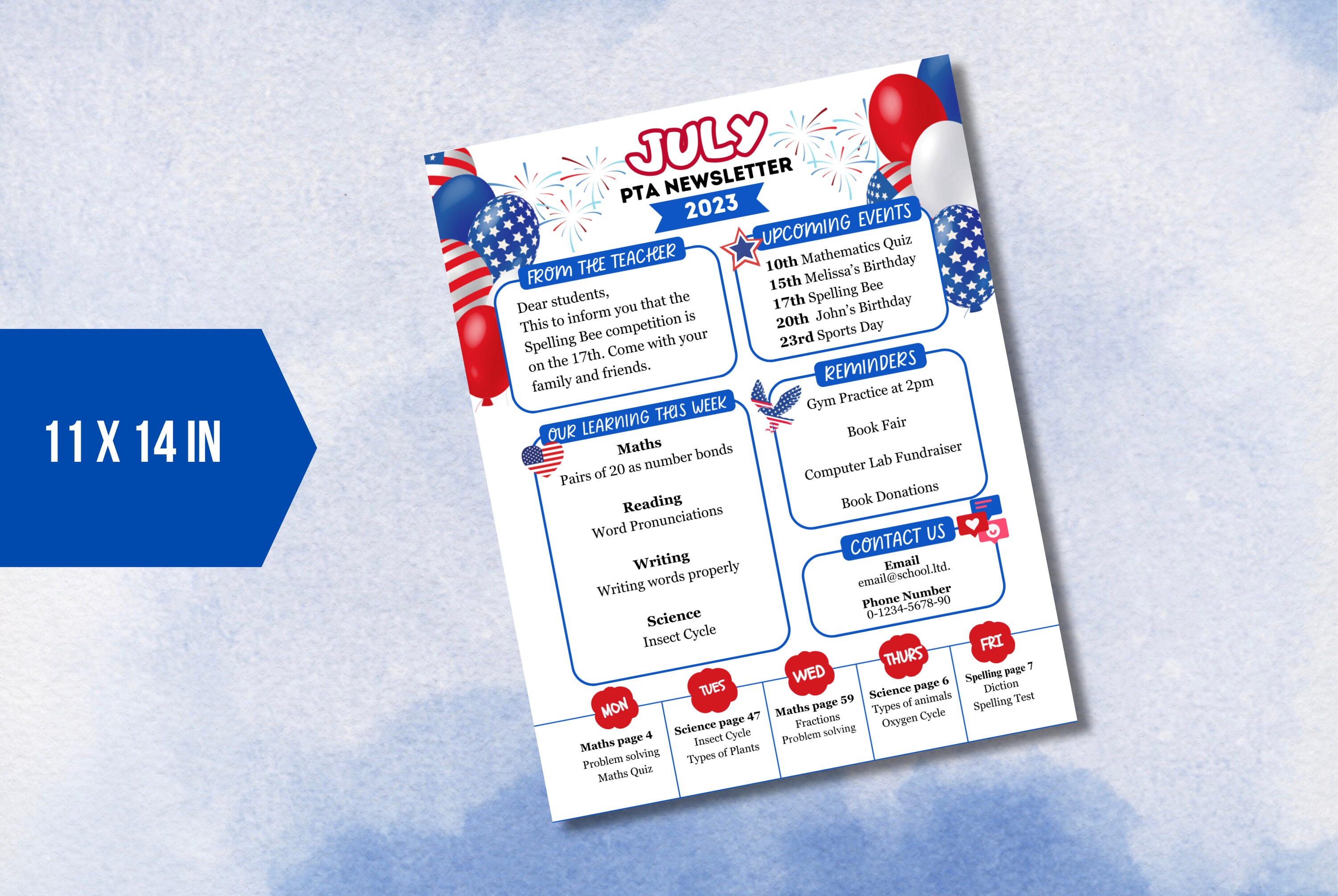 EDITABLE July Newsletter Template Classroom Printable Handout - Etsy