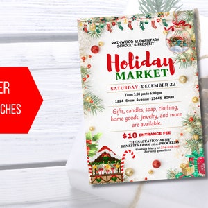 EDITABLE Holiday Market Event Flyer, School Community Fundraiser Invite ...