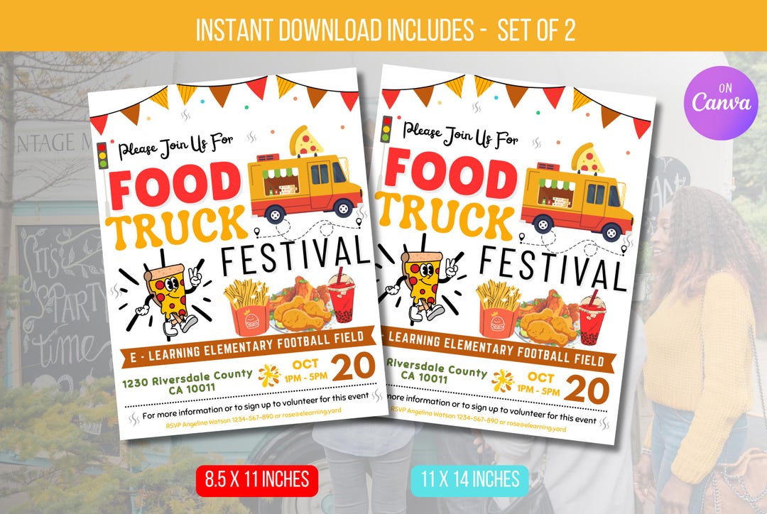 EDIATBLE Food Truck Festival Flyer Template, School Fundraiser ...