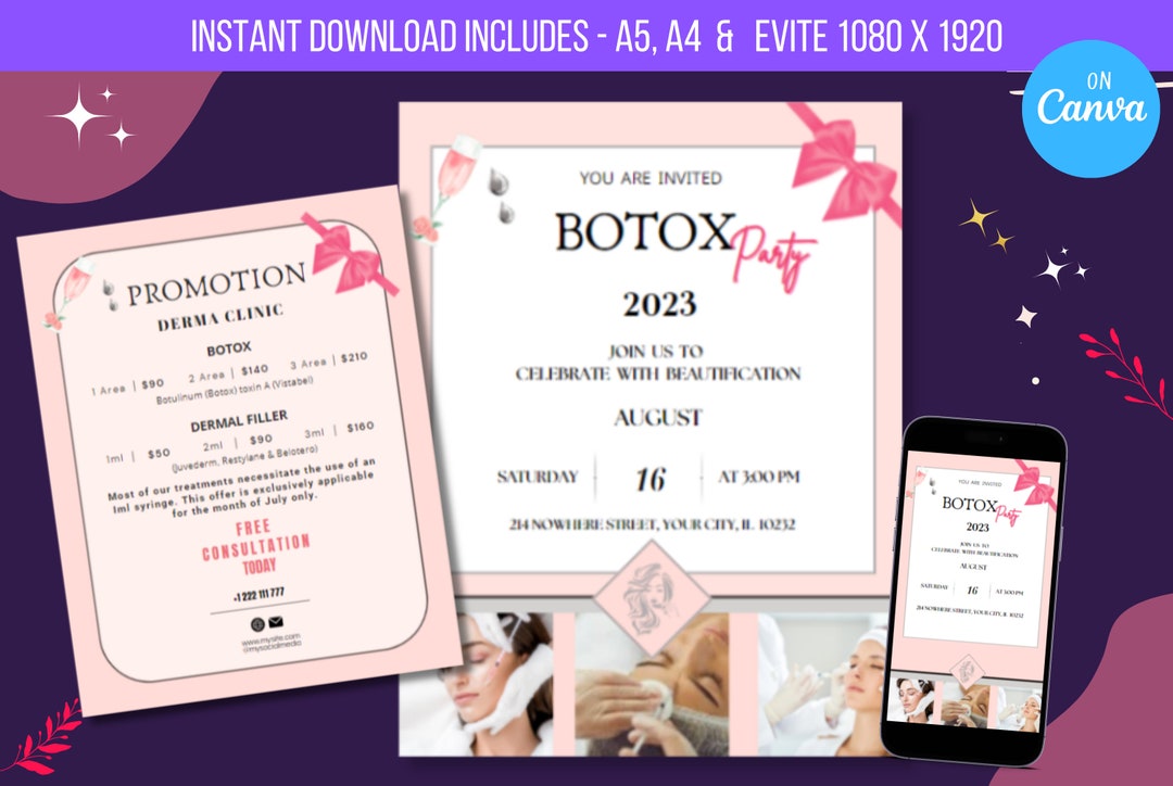 EDITABLE Botox Party Flyer, Botox Party Invitation, Botox Party Invite ...