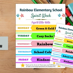School Name Spirit Week Editable Itinerary Schedule | Printable DIY ...