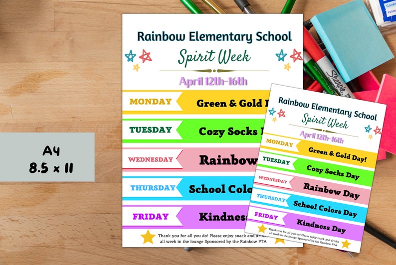School Name Spirit Week Editable Itinerary Schedule Printable DIY ...