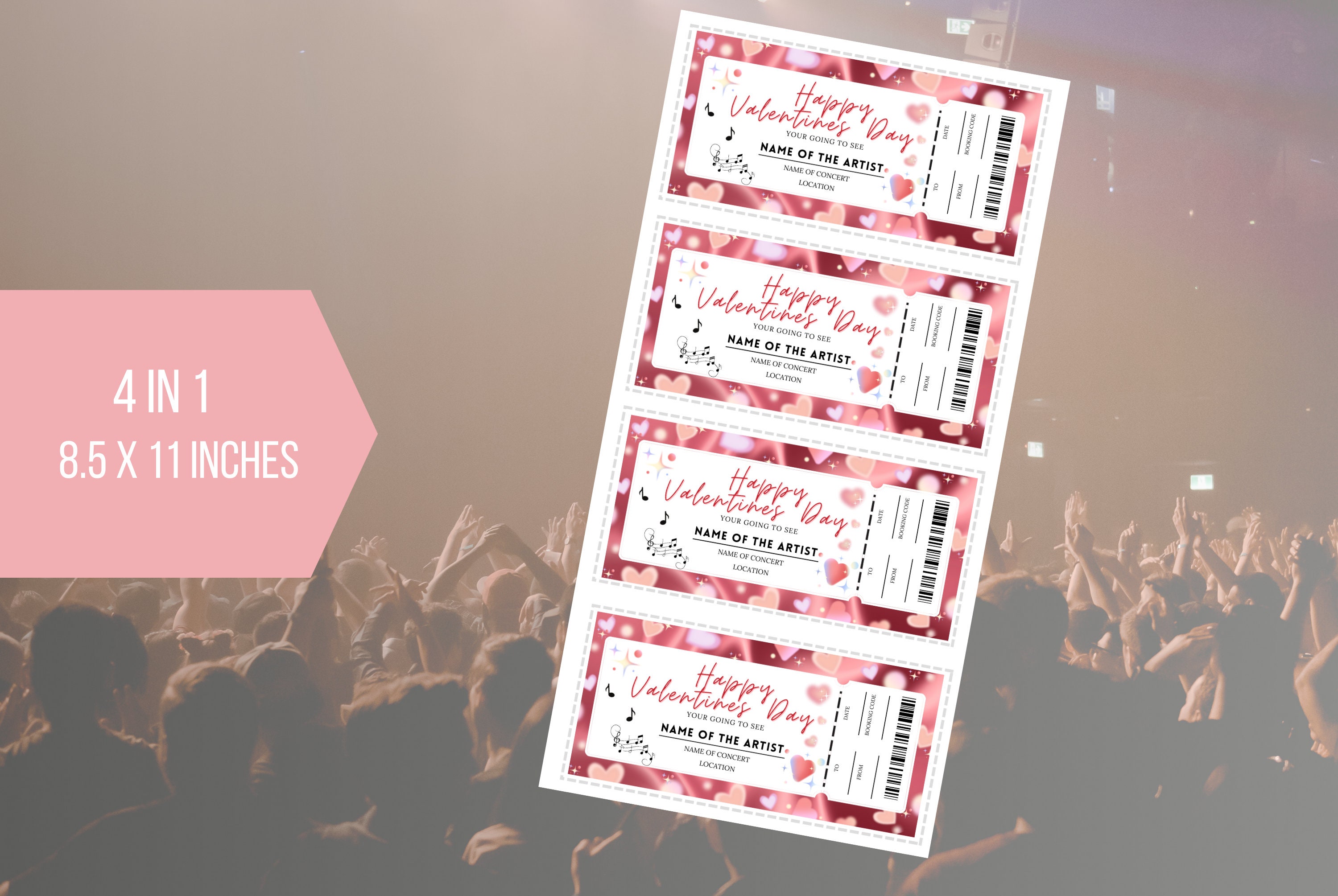 EDITBALE Valentines Day Concert Ticket Template Gift Certificate ...