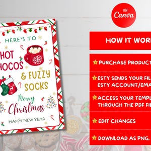 EDITABLE Hot Chocs & Fuzzy Socks Tag, Christmas Gift Tag, Hot Chocolate ...