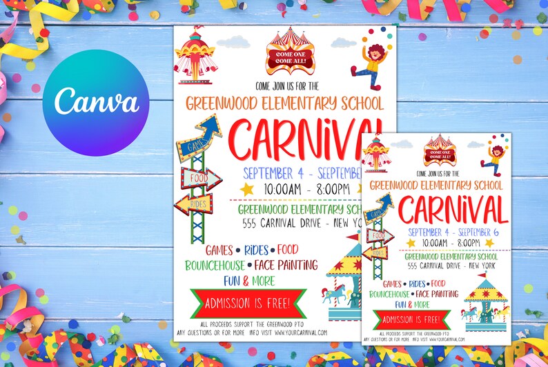 EDITABLE Carnival Flyer, Printable PTA PTO Flyer, School Church Benefit Fundraiser Event Poster ...
