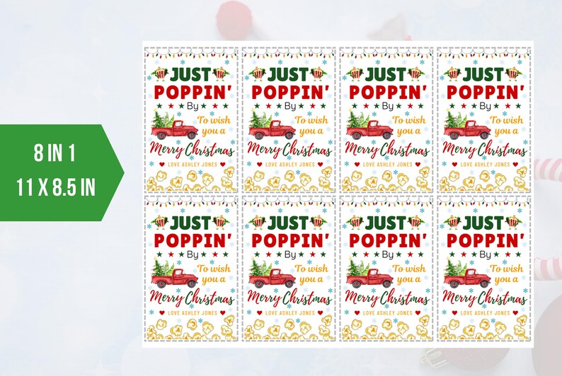 EDITABLE Merry Christmas Popping by Tag, Just Popping by to Wish You A ...