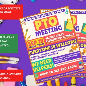 EDITABLE PTO PTA Meeting Handout Flyer, School Fundraiser Event ...