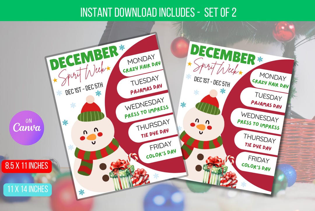 EDITABLE Christmas Spirit Week Flyer, Itinerary Schedule School Poster ...
