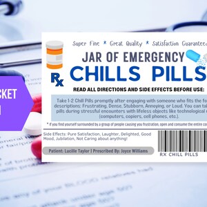 EDITABLE Chill Pill Label, Funny Gag Gift Professional Office Gift ...