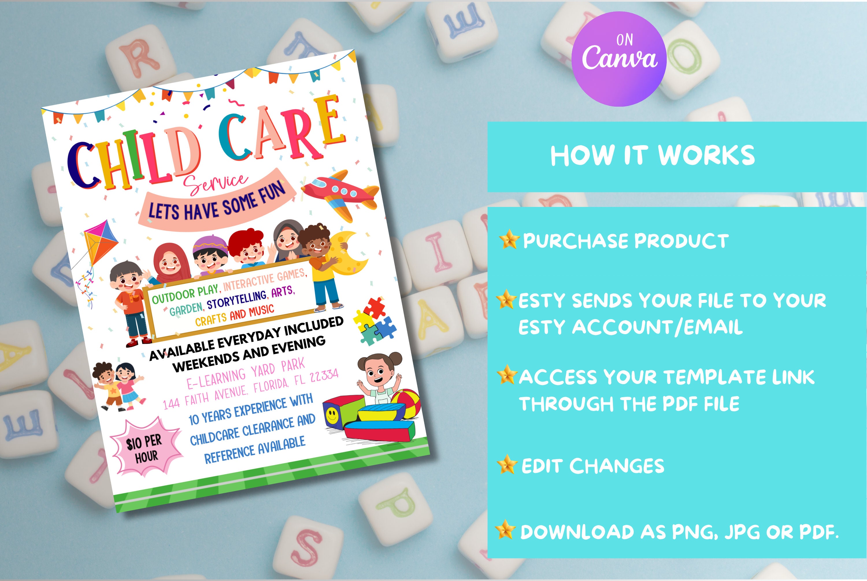 EDITABLE Child Care Flyer Template, Baby Sitting, Playtime Theme ...