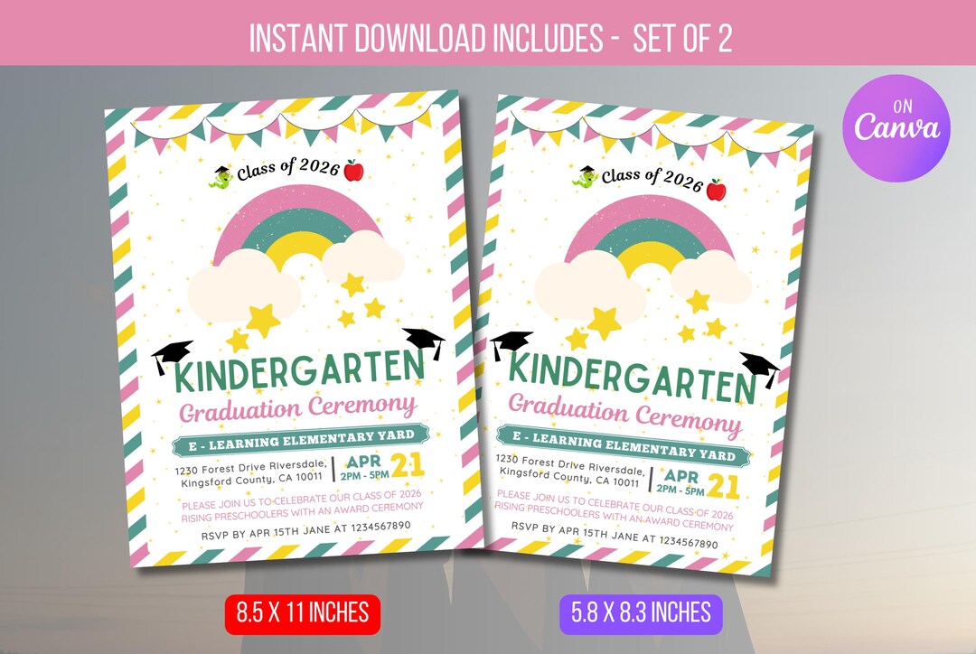 EDITABLE Kindergarten Graduation Invitation, Editable Kindergarten ...