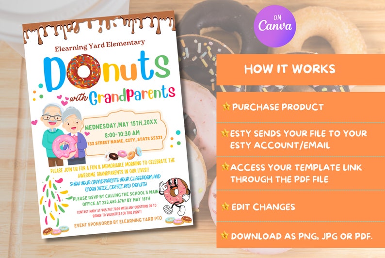 EDITABLE Donuts With Grandparents Flyer, School Grandparents Event ...