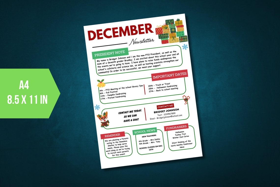 EDITABLE December Newsletter Template Classroom Printable - Etsy