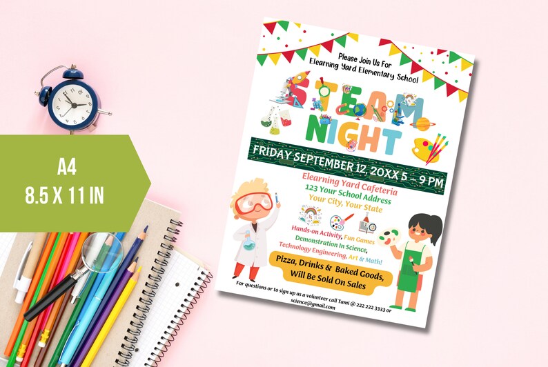EDITABLE Family Steam Night Flyer, School PTA PTO Flyer, Community ...
