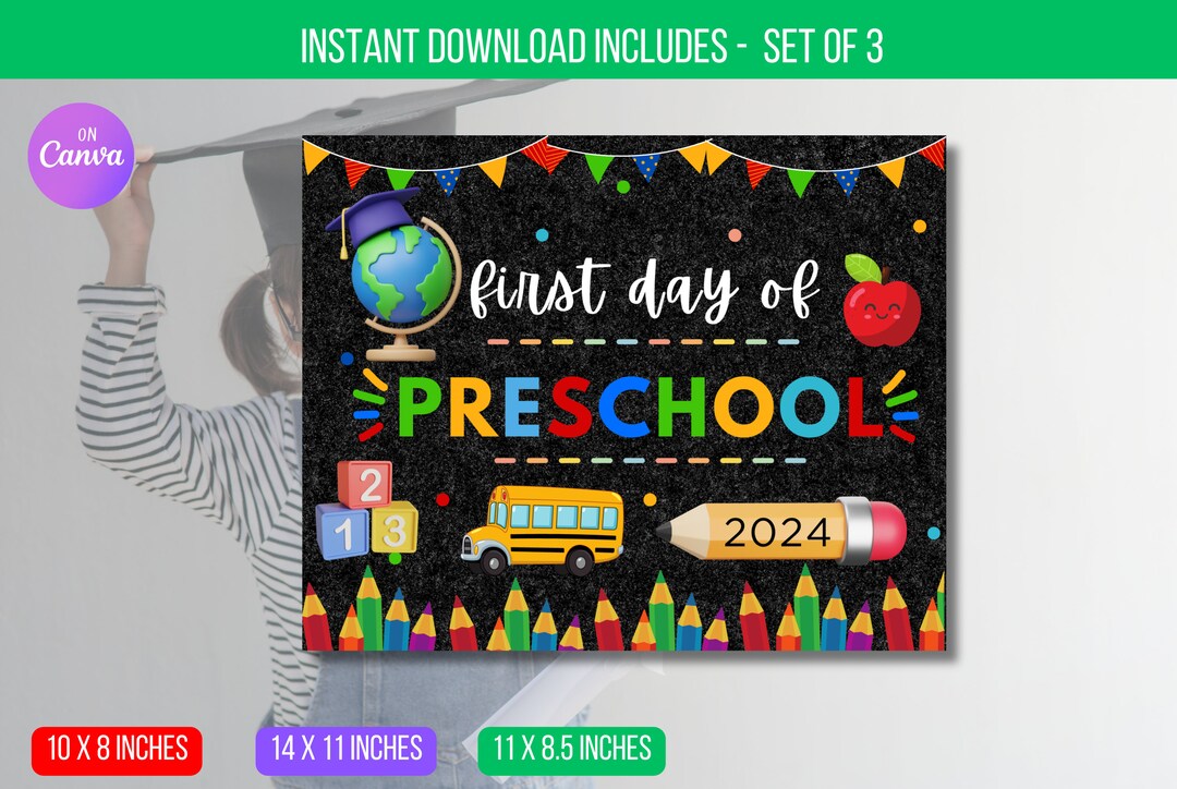 EDITABLE First Day of Preschool, First Day of School Chalkboard Sign ...