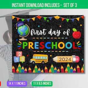 EDITABLE First Day of Preschool, First Day of School Chalkboard Sign ...