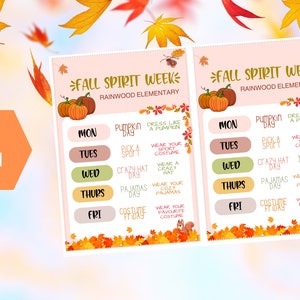 EDITABLE Fall Spirit Week Schedule Template, Printable Spirit Week ...