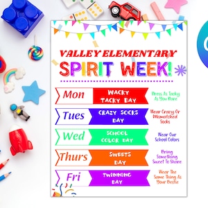 School Spirit Week Flyer Template, School Spirit Week Schedule, PTA ...