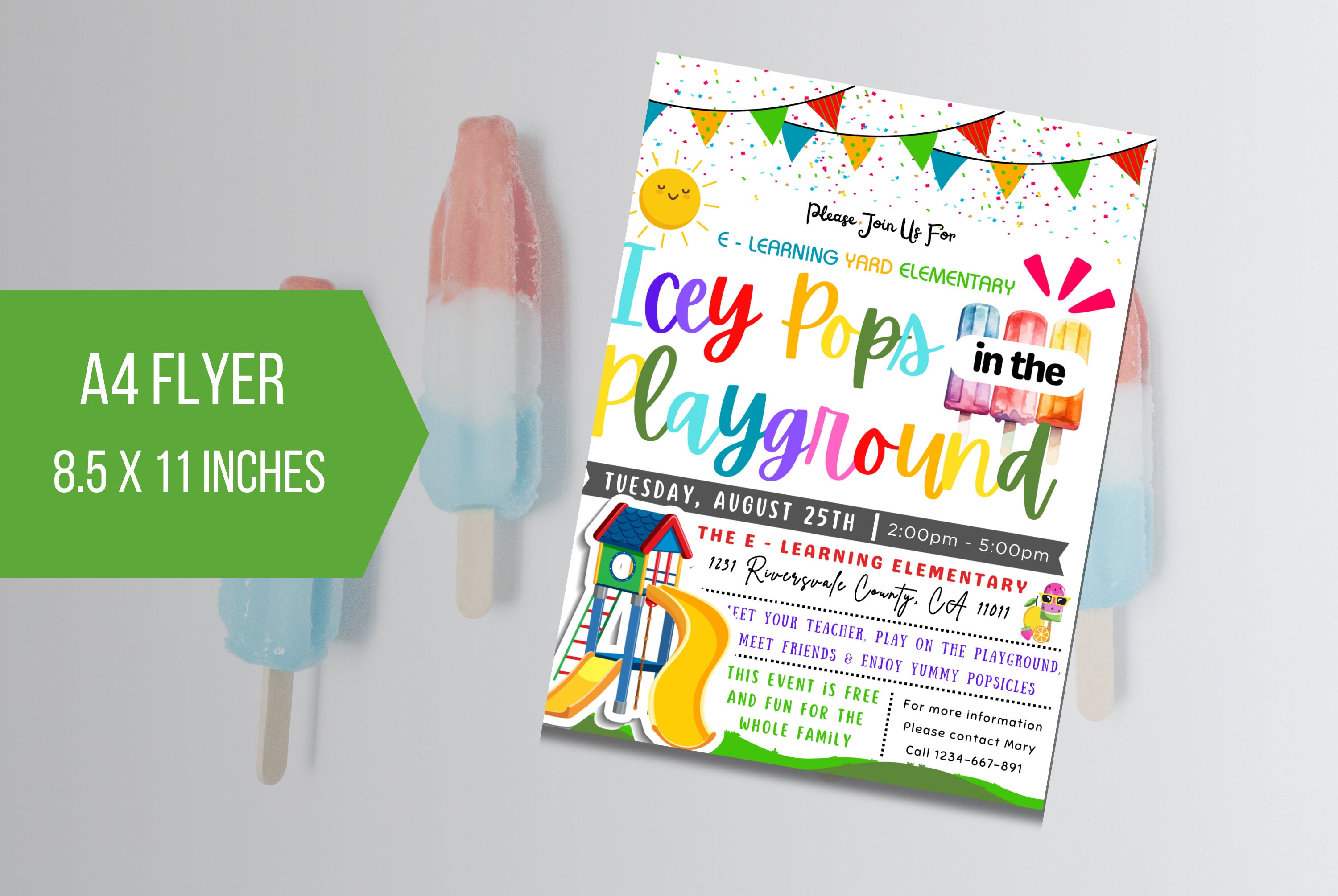 EDITABLE Icey Popsicle Playground Flyer, Popsicles on the Playground ...