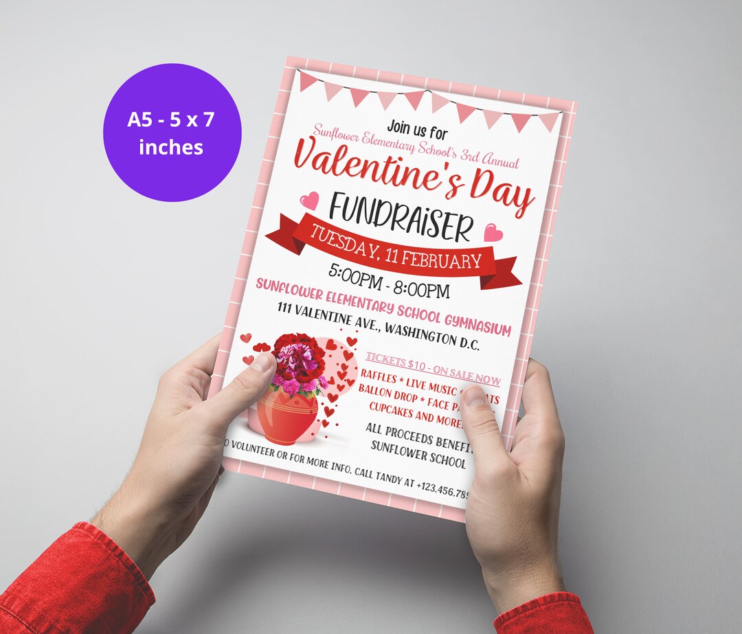 Editable Valentine's Fundraiser Flyer, February 14th Event Poster, PTA ...