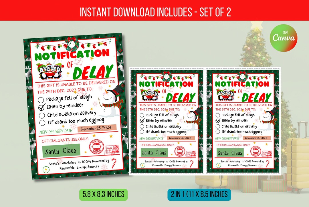 EDITABLE Notification of Delay Label, Christmas Gift Letter From Santa ...