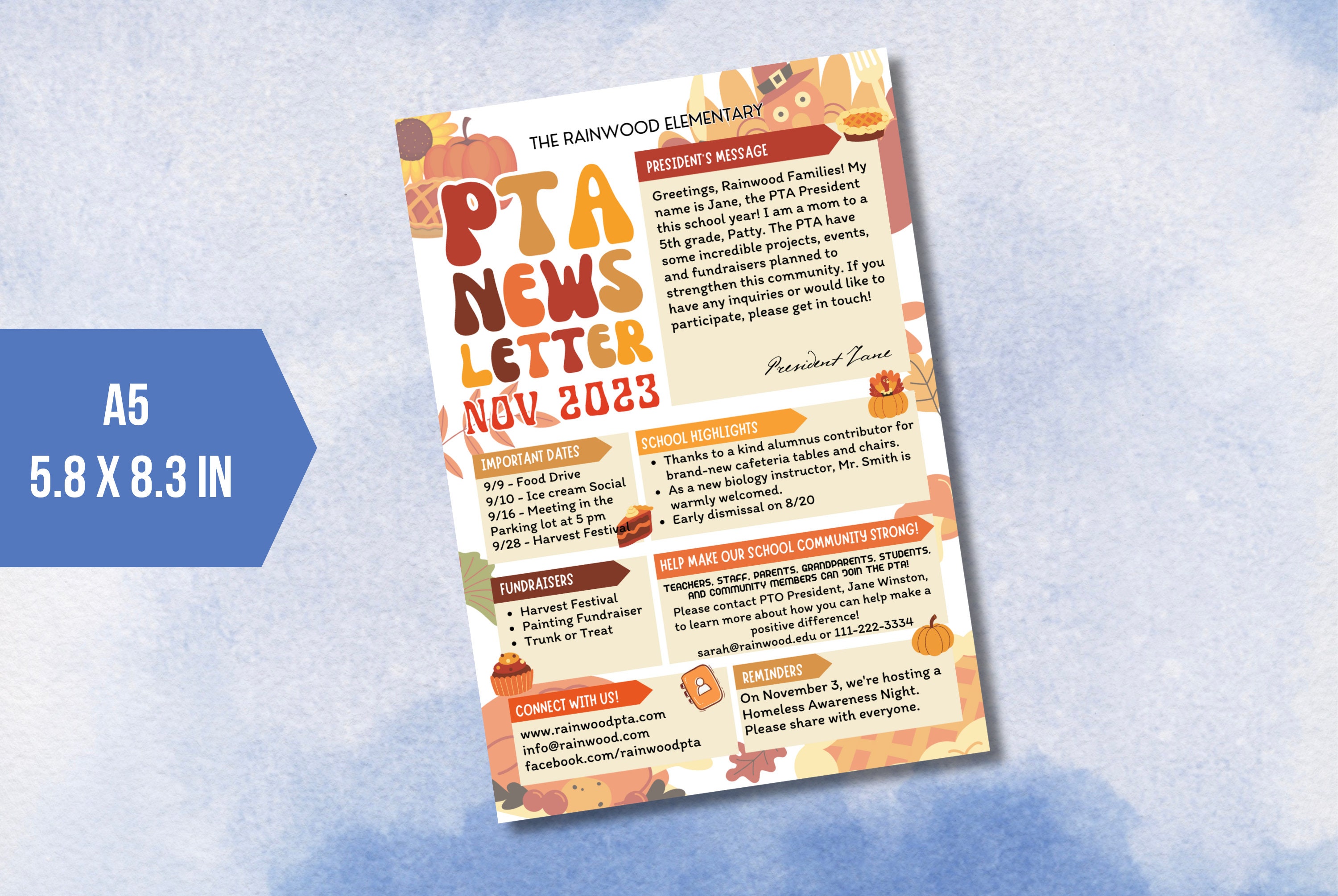 EDITABLE November PTA Newsletter Flyer Template, Printable Handout ...