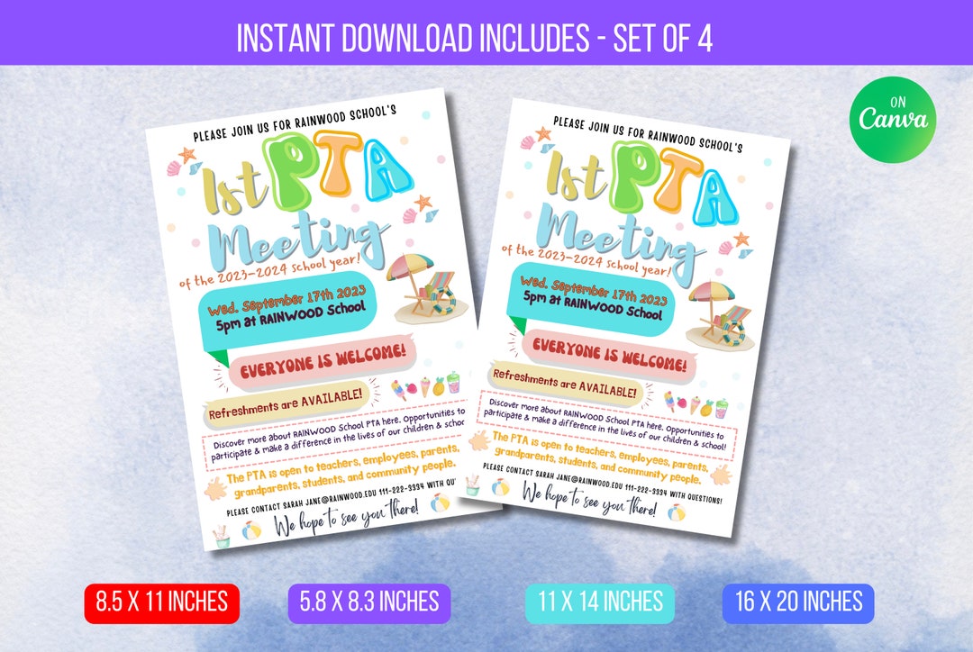 EDITABLE PTA Meeting Handout Flyer, School Information Meeting Flyer ...