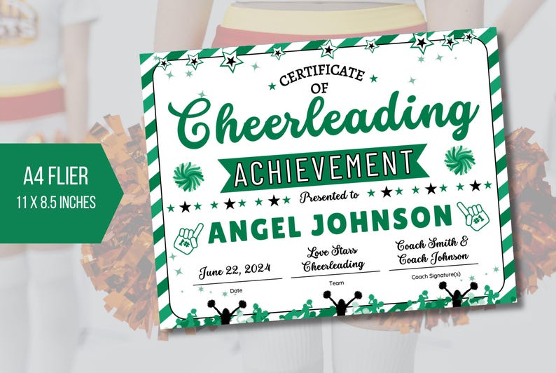 EDITABLE Cheerleader Certificate, Cheer Certificates Sports Award ...