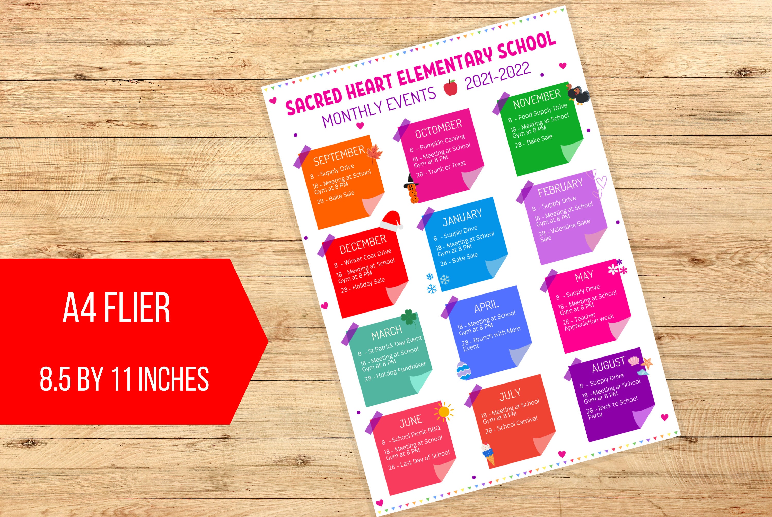 Editable Monthly Event Calendar Flyer Template, Year at a Glance ...