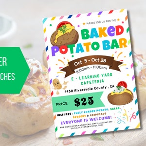 EDITABLE Baked Potato Bar Flyer, School Fundraiser Invitation ...