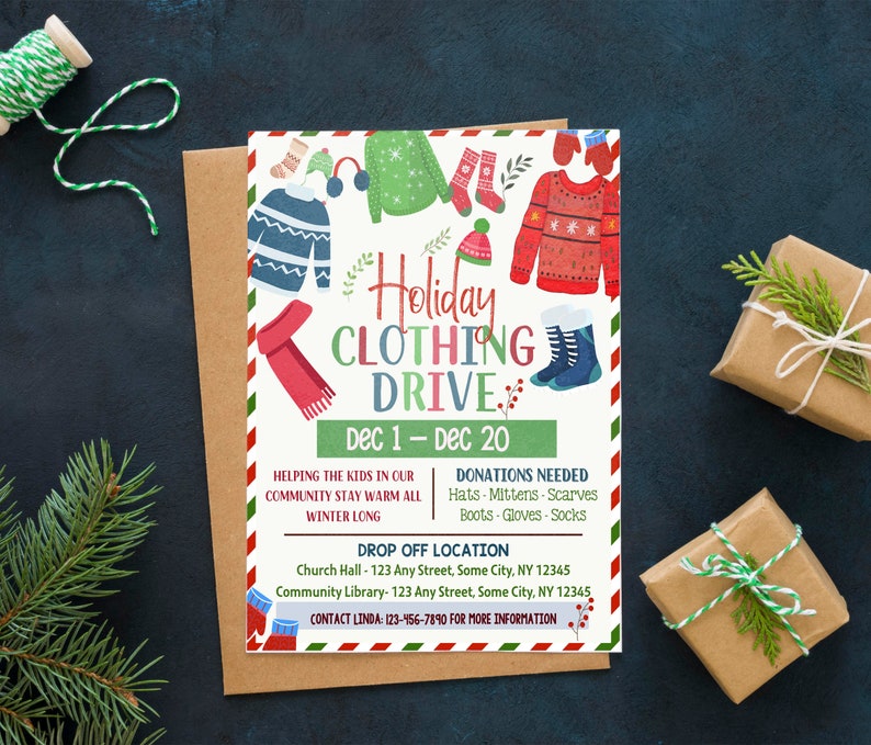Editable Holiday Drive Card, Printable PTA PTO, Charity Church ...