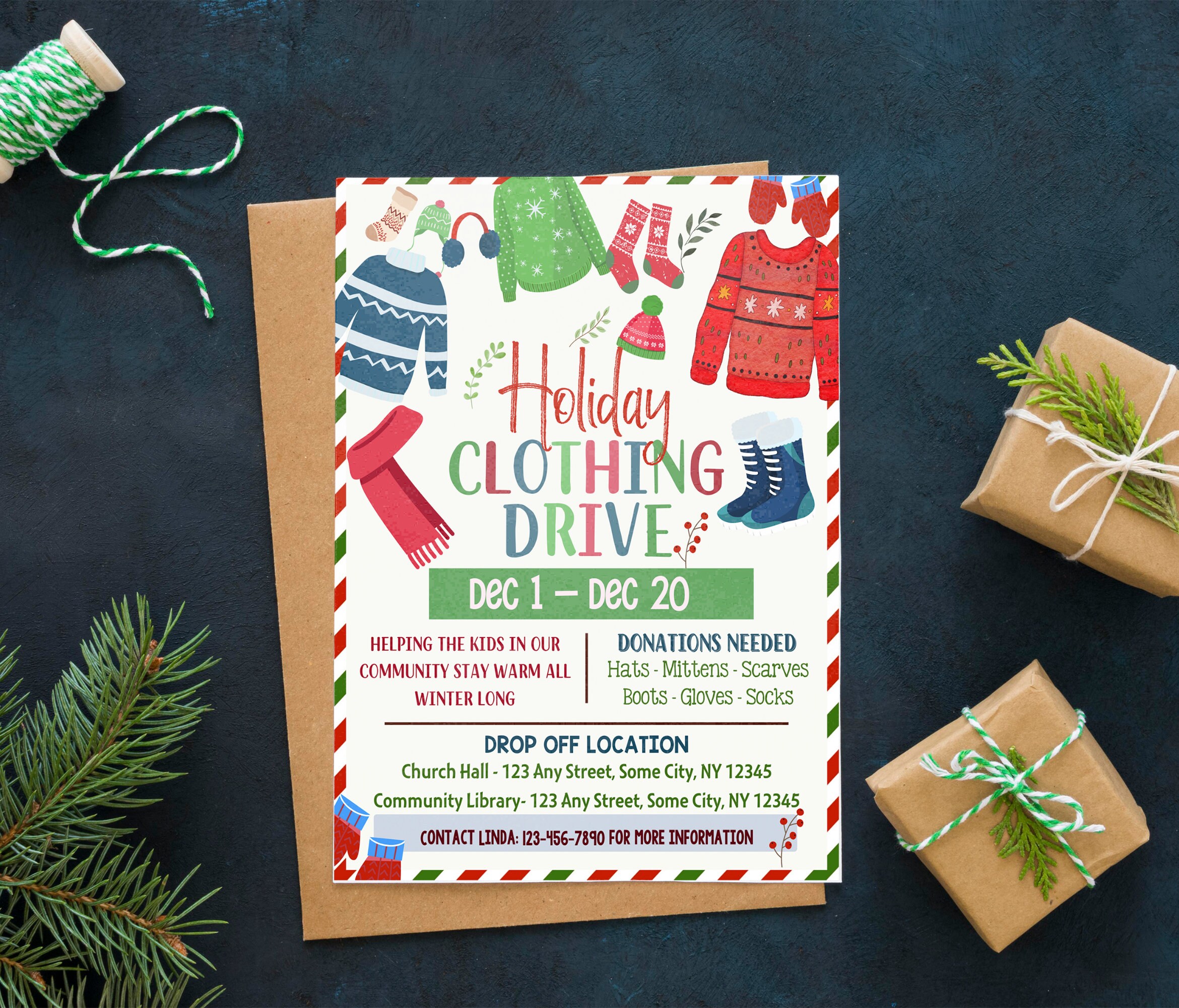 Editable Holiday Drive Card, Printable PTA PTO, Charity Church ...