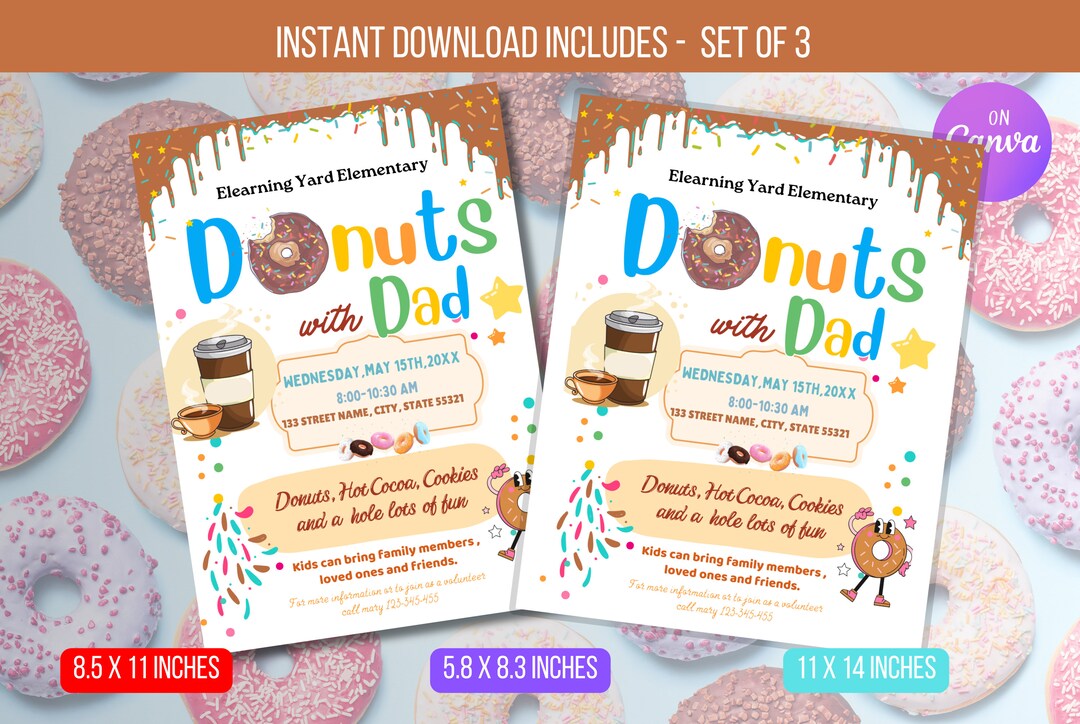 EDITABLE Donuts With Dad Flyer, Printable Donuts With Dad Invitation ...