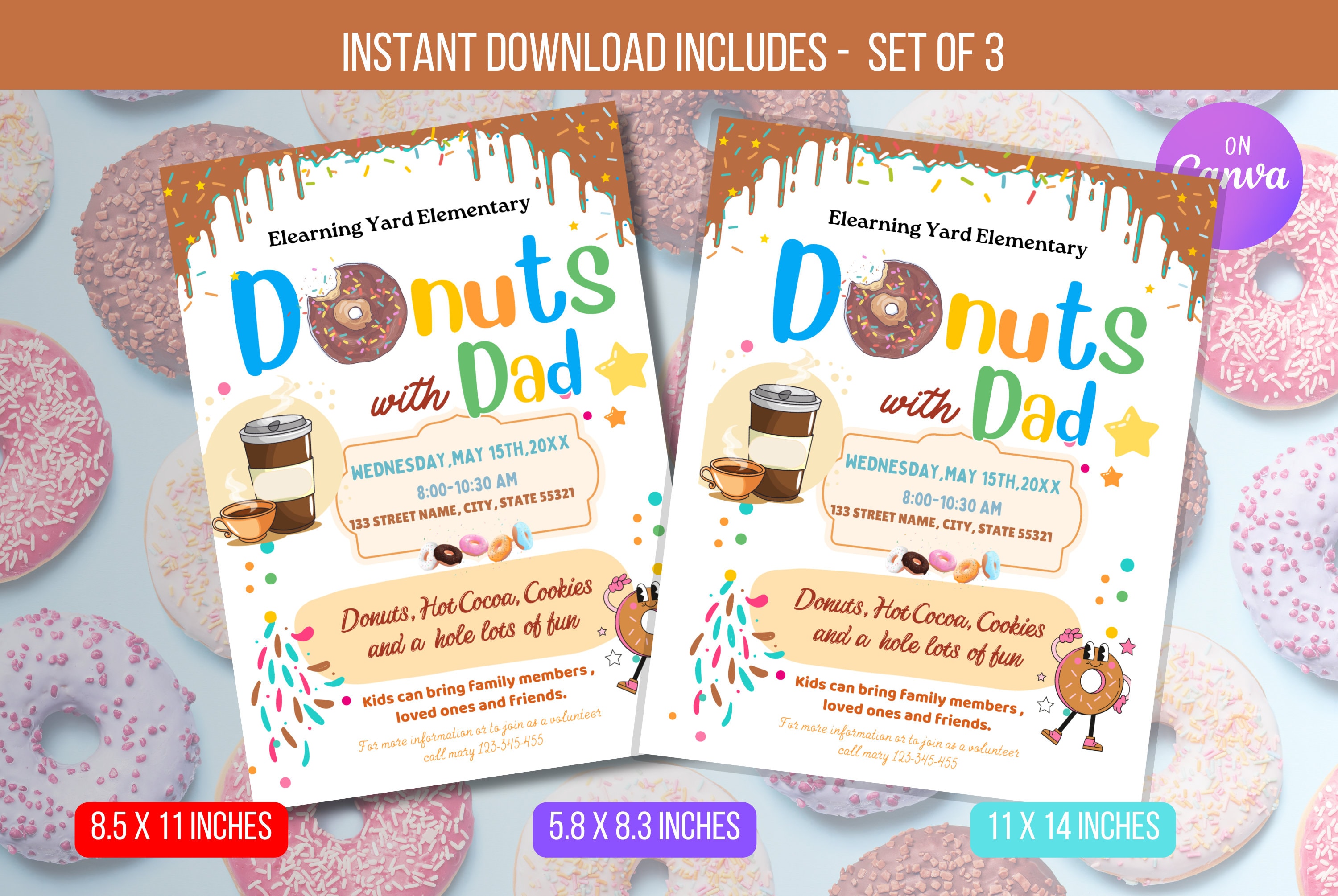 EDITABLE Donuts With Dad Flyer, Printable Donuts With Dad Invitation ...