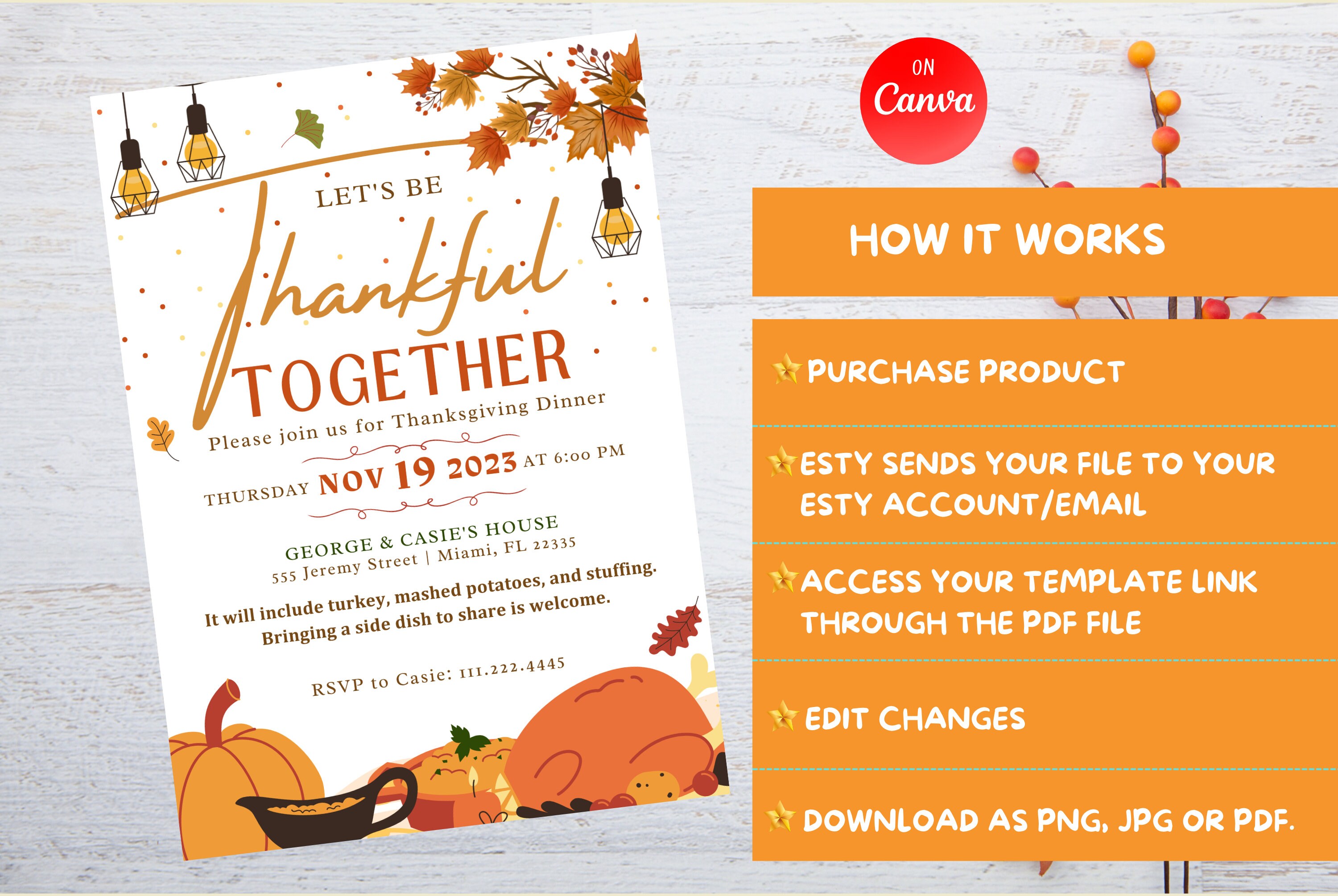 EDITABLE Thankful Together Thanksgiving Invite Thanksgiving - Etsy