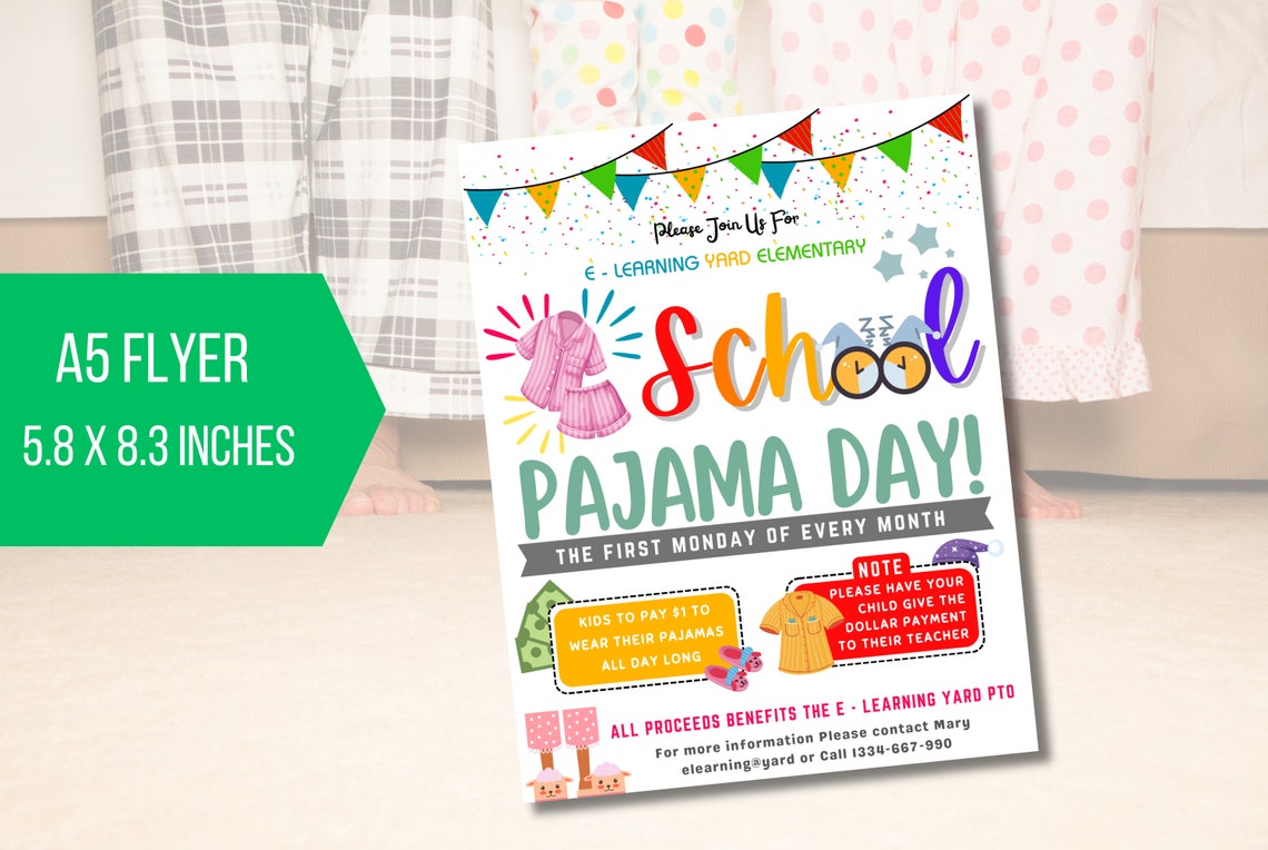 EDITABLE School Pajama Day Flyer, School Spirit Party, School ...