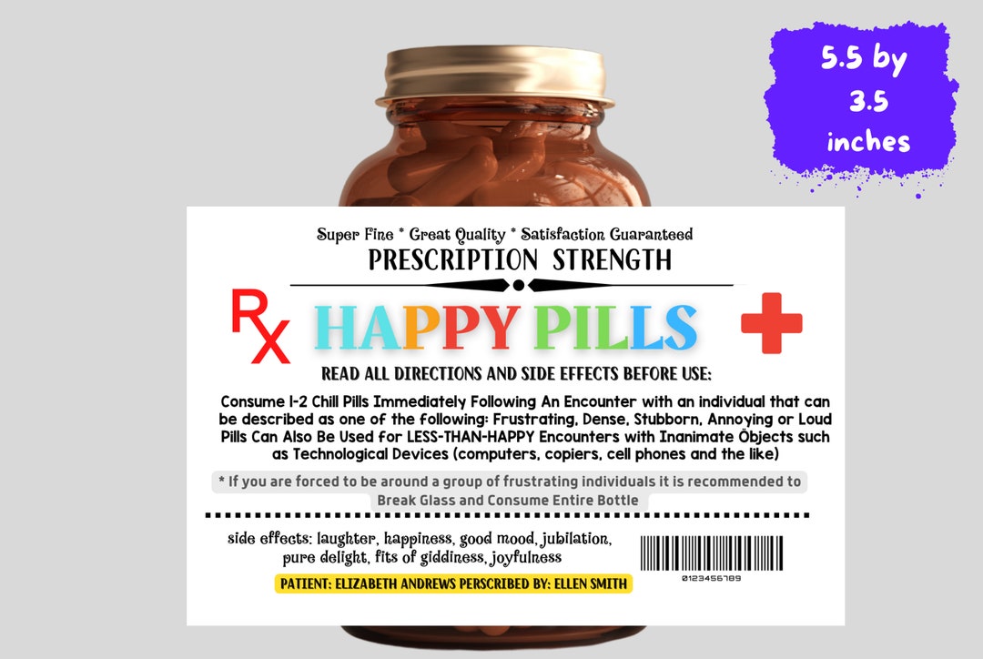EDITABLE Happy Pills Label Funny Gag Gift Professional Office - Etsy