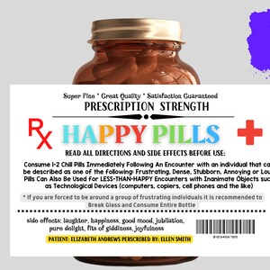 EDITABLE Happy Pills Label Funny Gag Gift Professional Office - Etsy