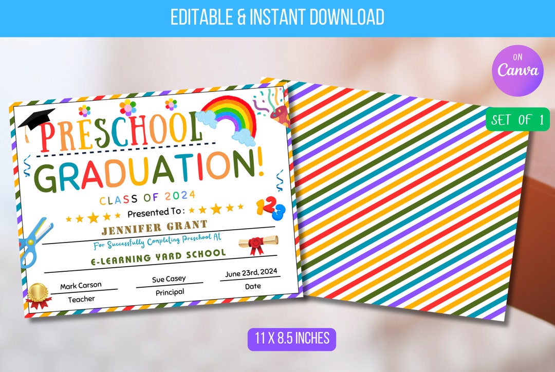 EDITABLE Pre School Graduation Certificate, Kindergarten Graduation ...