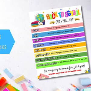 EDITABLE Back to School Survival Kit Template, First Day of School ...