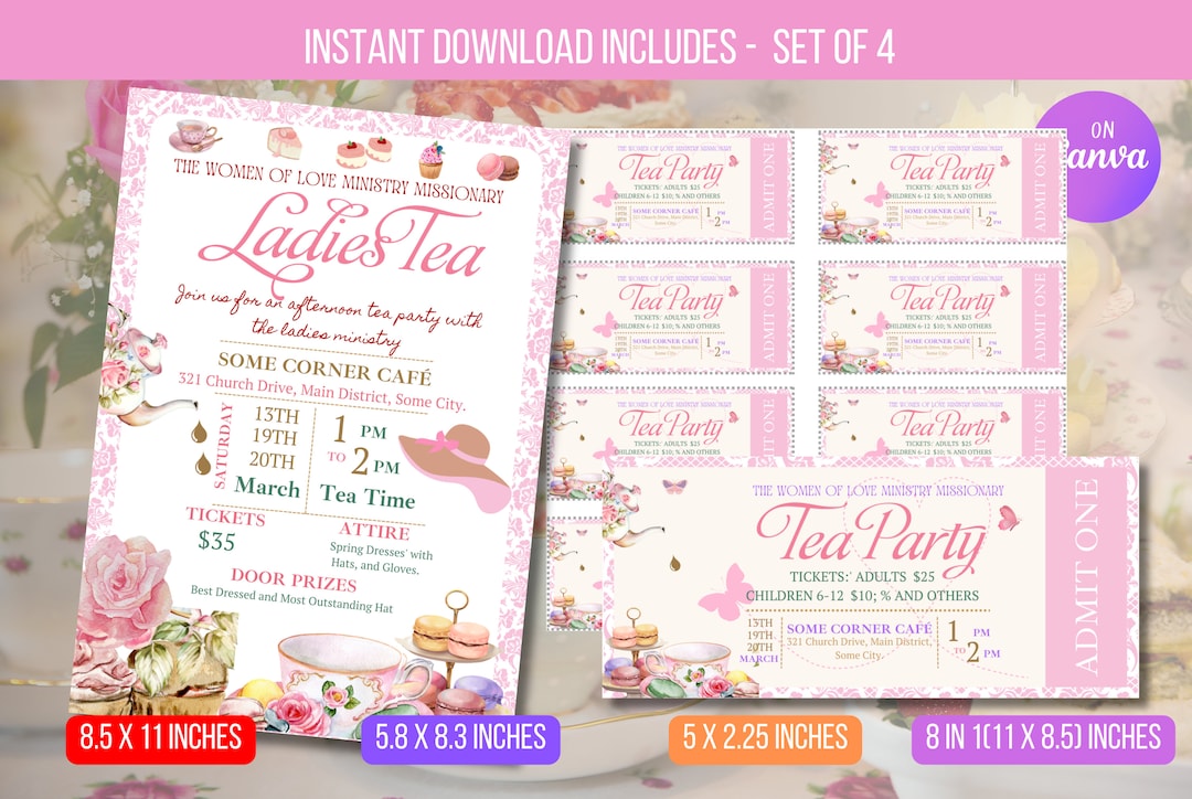EDIATBLE Ladies Tea Party Event Flyer, Par-tea Invite Template, Brunch ...