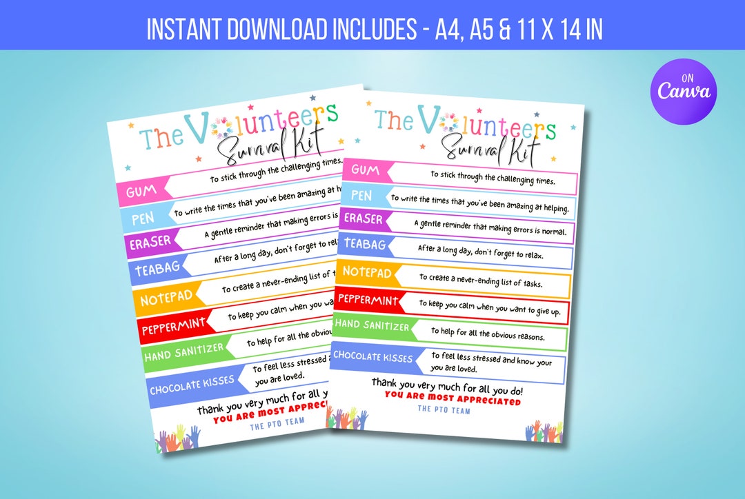 EDITABLE Volunteer Survival Kit Template, Volunteer Thank You Gift ...