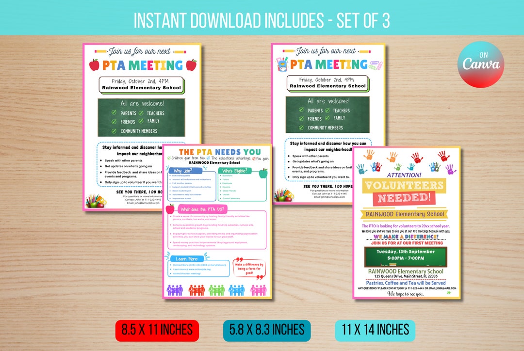 EDITABLE PTA Meeting Package Flyer, School Information Meeting Flyer ...