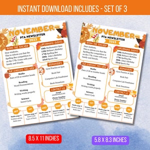 EDITABLE November Newsletter Template, Classroom Printable Handout ...