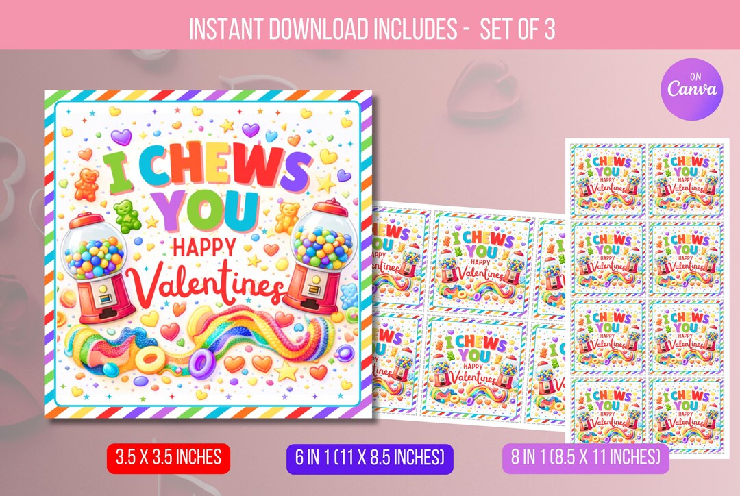 EDITABLE Valentine's I Chews You, Kids Classroom School Card, Valentine ...