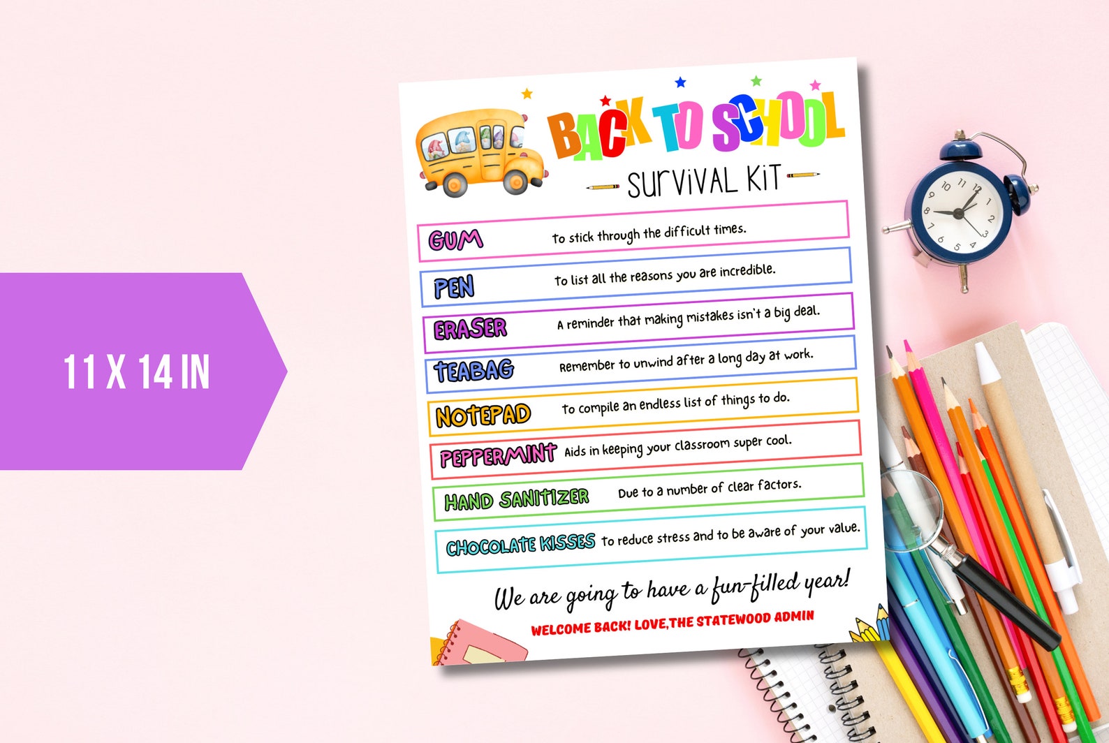 EDITABLE Back to School Survival Kit Template, First Day of School ...