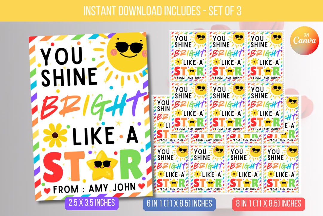 EDITABLE You Shine Bright Like a Star Gift Tags, School Printable Tags ...