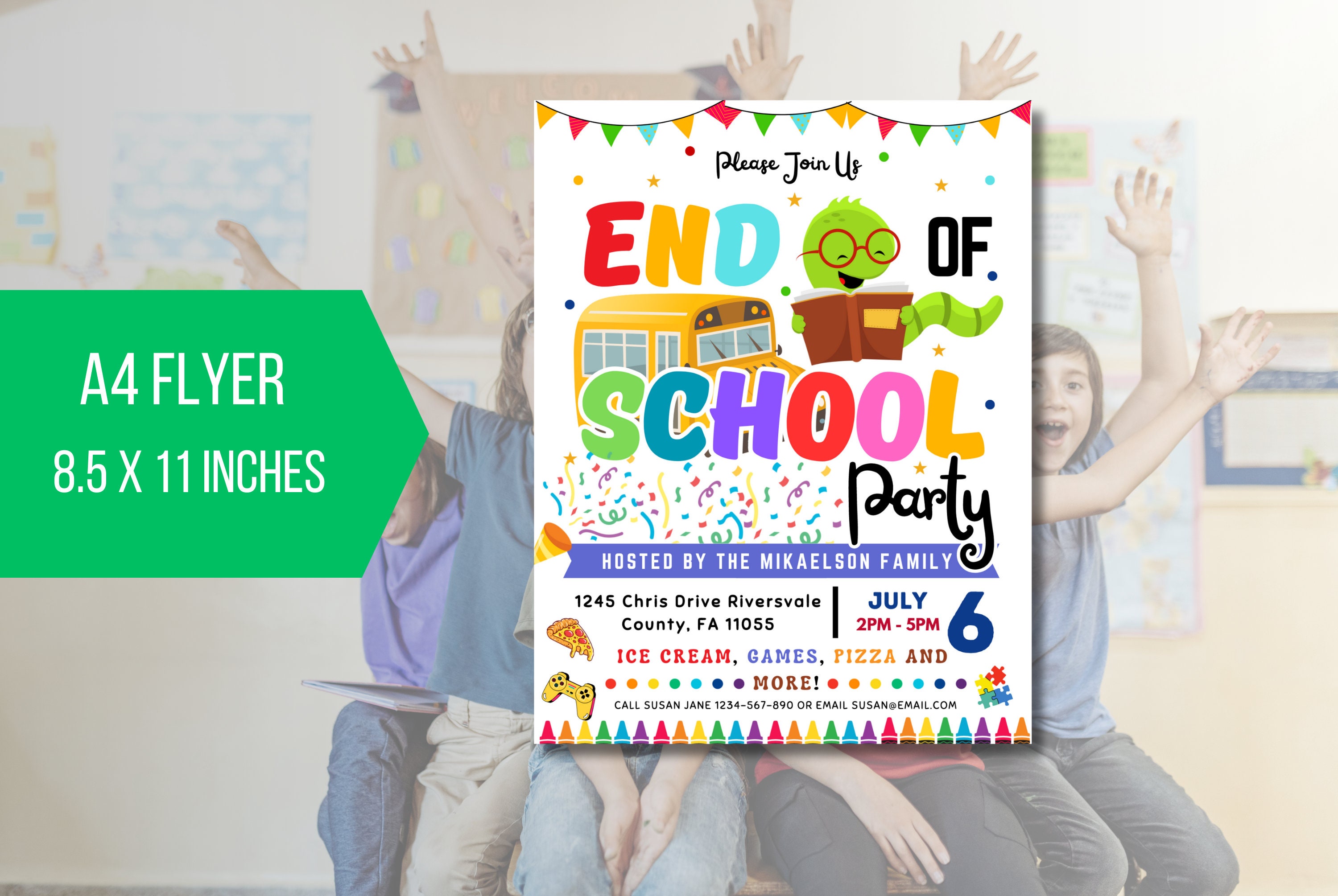 EDITABLE End of School Party Invitation, School Party Invite, Backyard ...